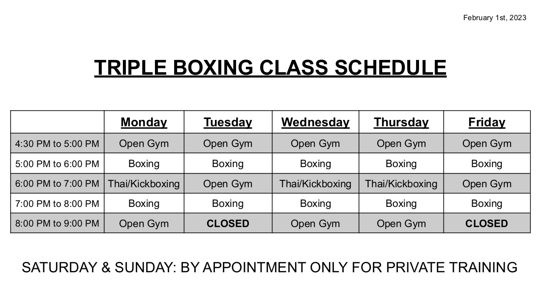 Schedule - Triple Boxing